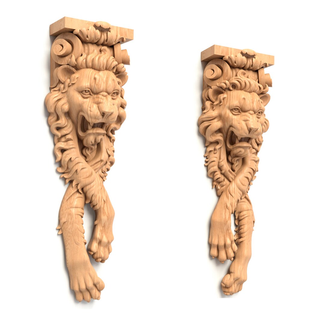 Lion Corbels 2 Pc. Carved From Natural Solid Oak, Lion Wood Brackets ...