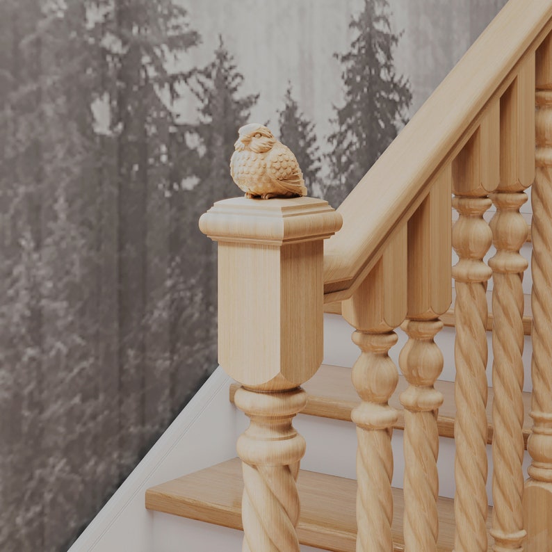 Sparrow Bird Finial for Staircase Newel Post, Carved Decorative Newel ...