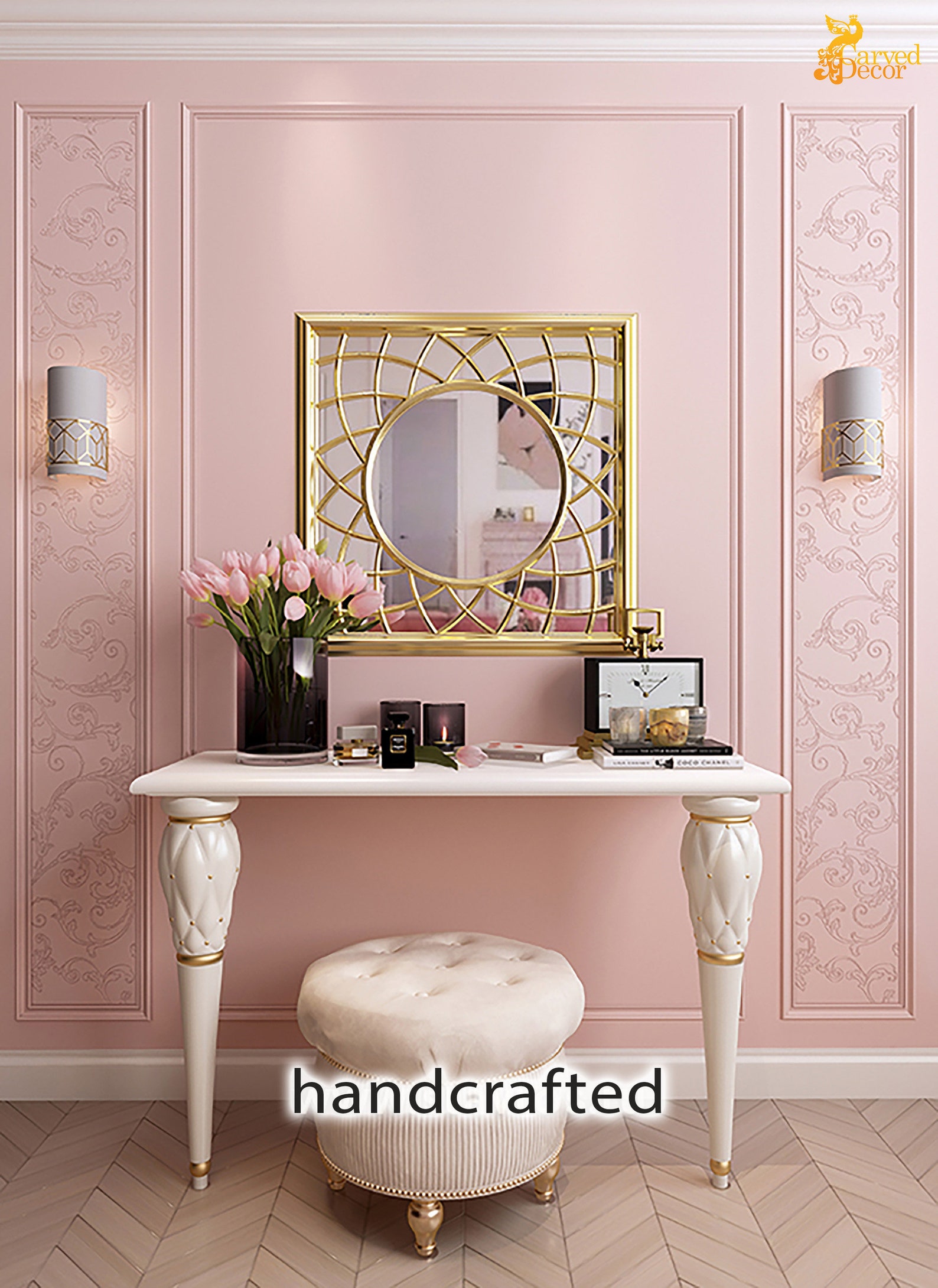 Carved Art Deco Mirror Frame Wooden Pierced Sunflower | Etsy