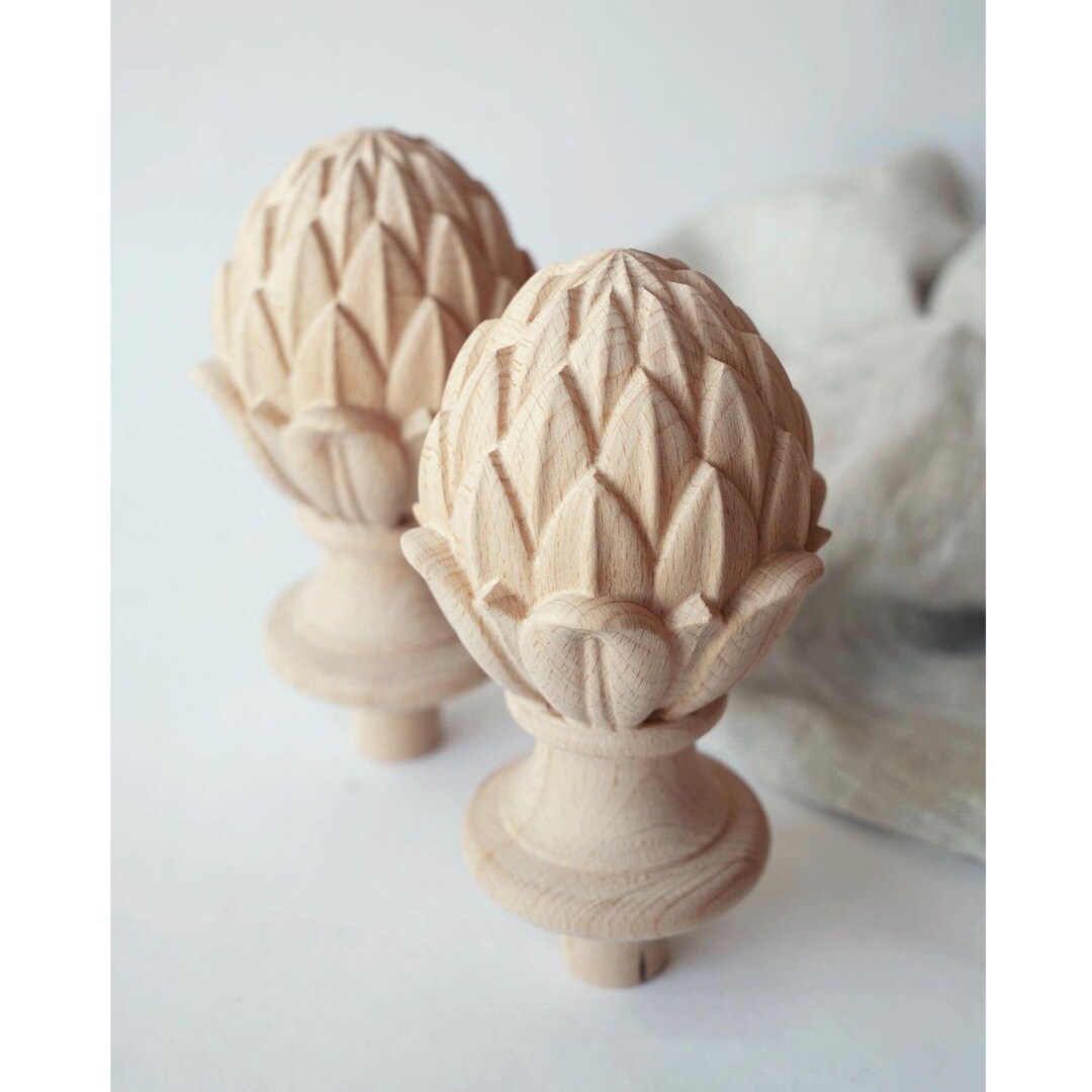 Pair of Carved Acorn Finials Decorative Artichoke Post Cap for ...