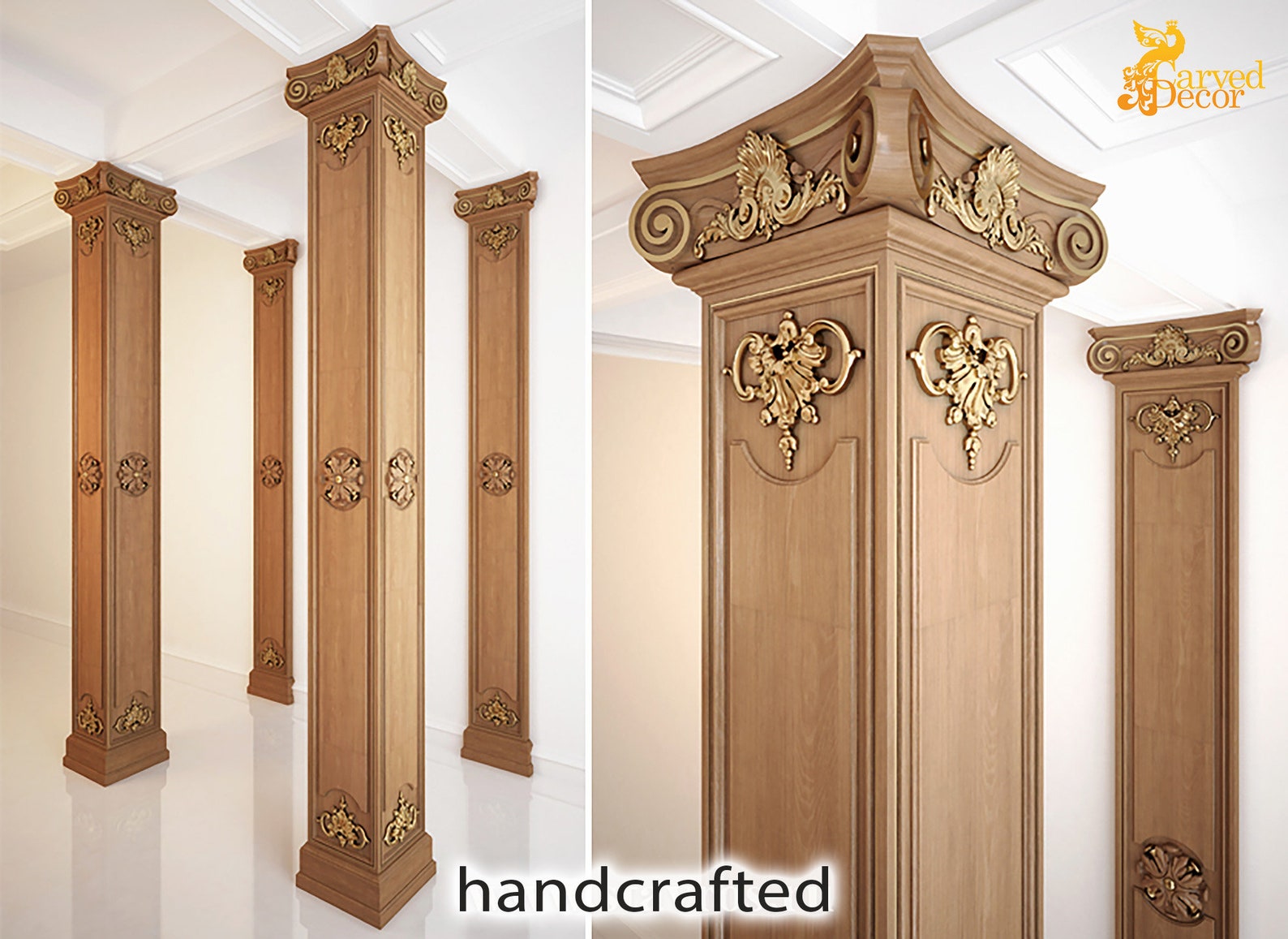 Pilaster Wood Capital Shell Baroque Wooden Capital - Etsy Ireland