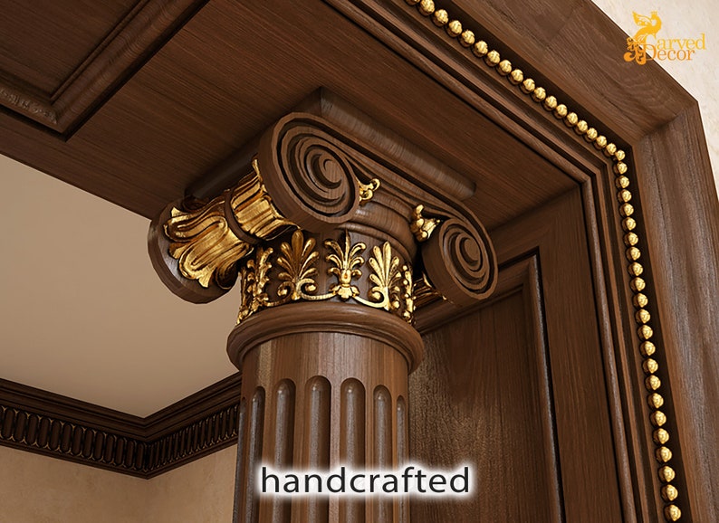 Wood Carved Column Base Oak Round Capital - Etsy