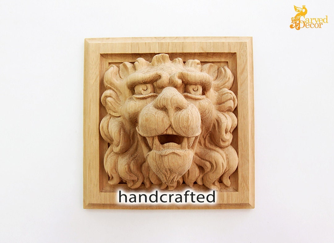 Wood Carved Lion Interior Trim Lion Head Square Rosette - Etsy
