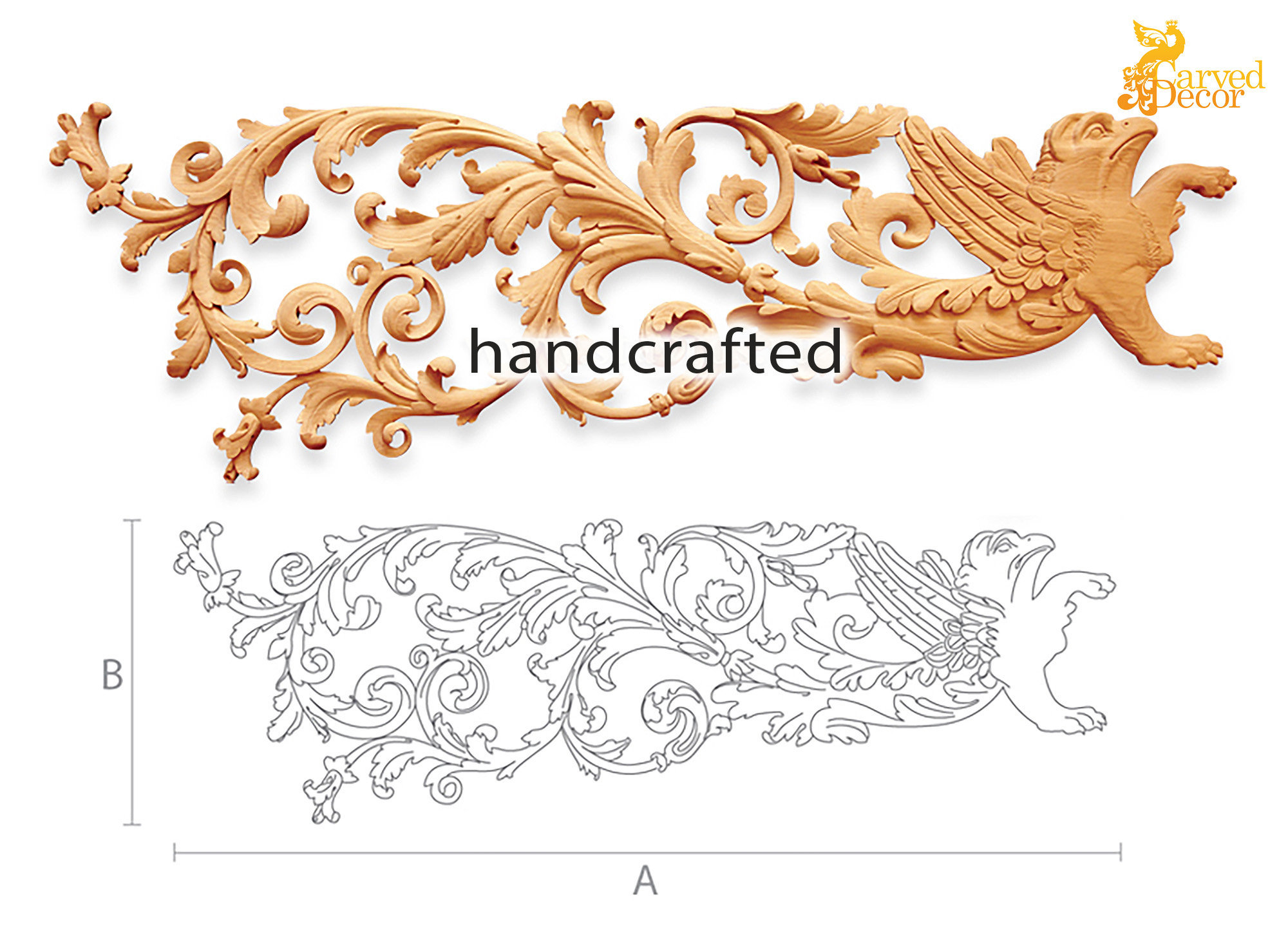 Griffin Large Decorative Onlay Ornate Wood Applique Gryphon - Etsy