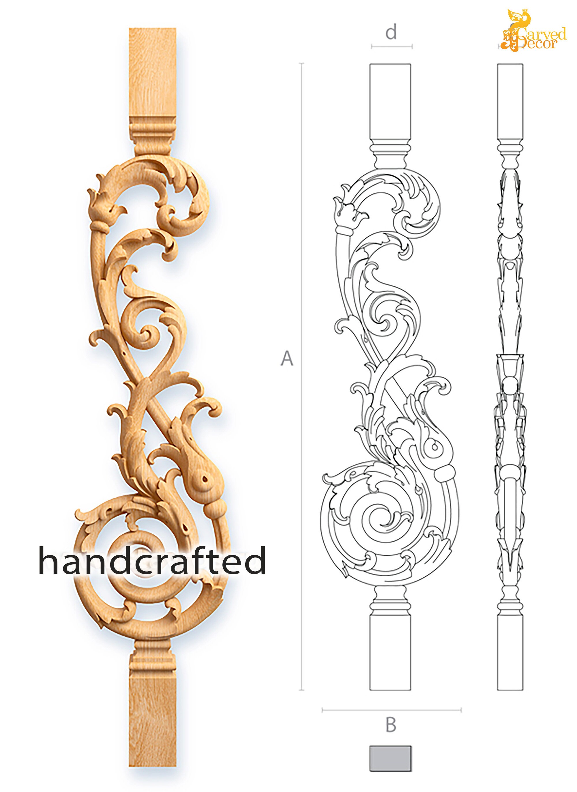 Carved Wide Balusters for Staircase Unique Design Stair | Etsy