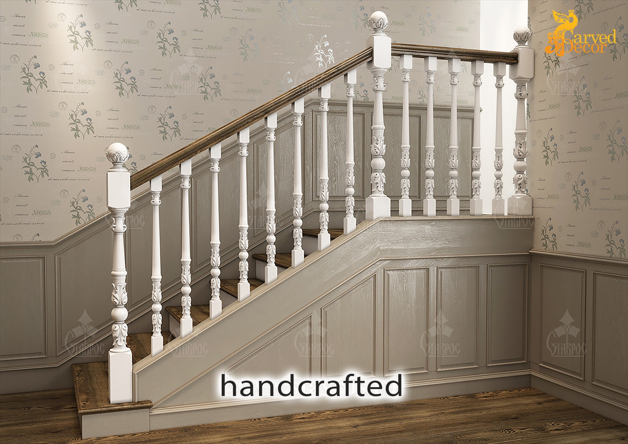 Round Decorative Baluster Acanthus Solid Wood Spindle Stair | Etsy