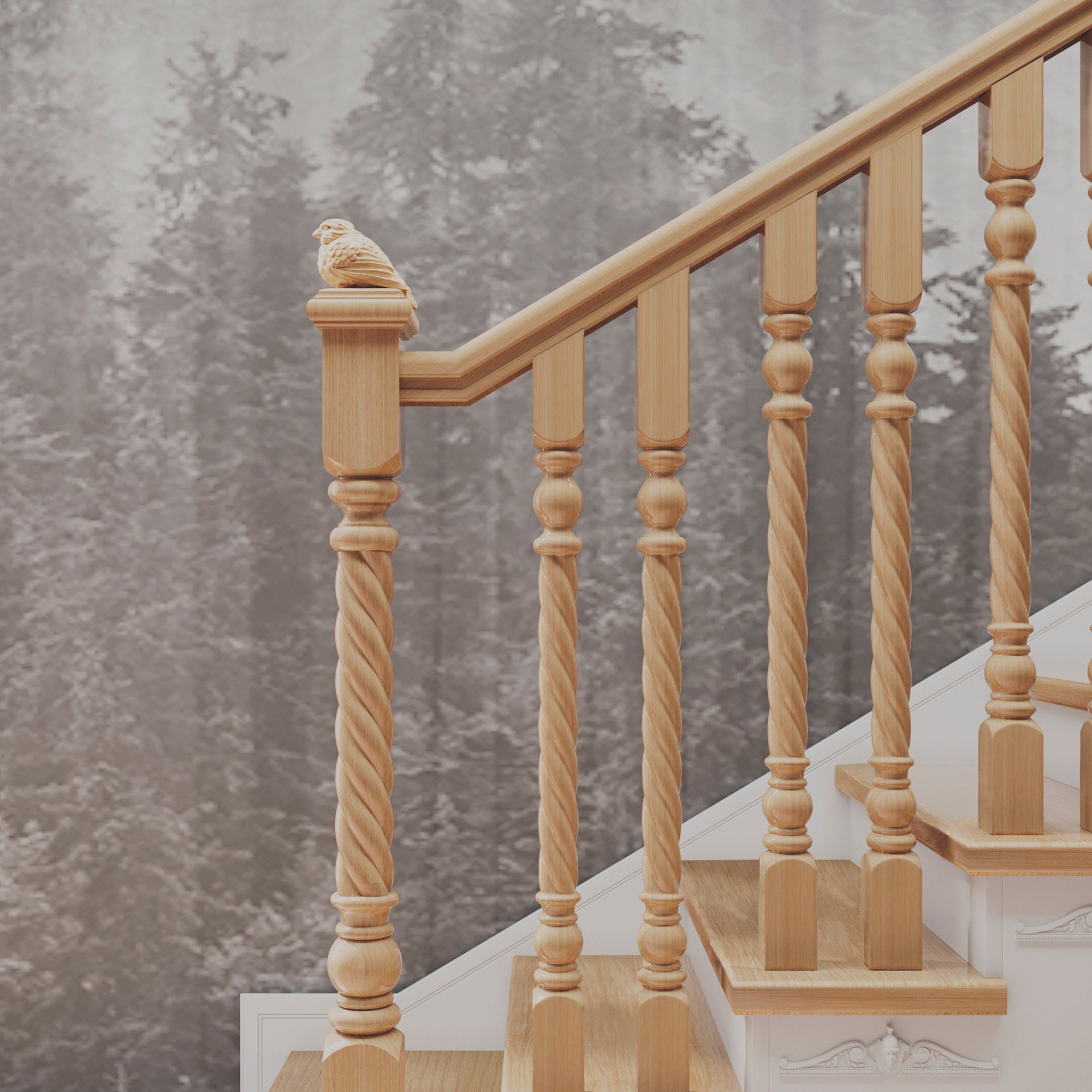 Sparrow Bird Finial for Staircase Newel Post, Carved Decorative Newel ...