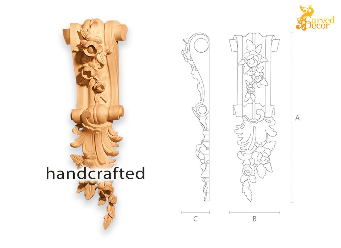 Pair Decorative Wooden Corbels With Flowers Wood Carving Home | Etsy
