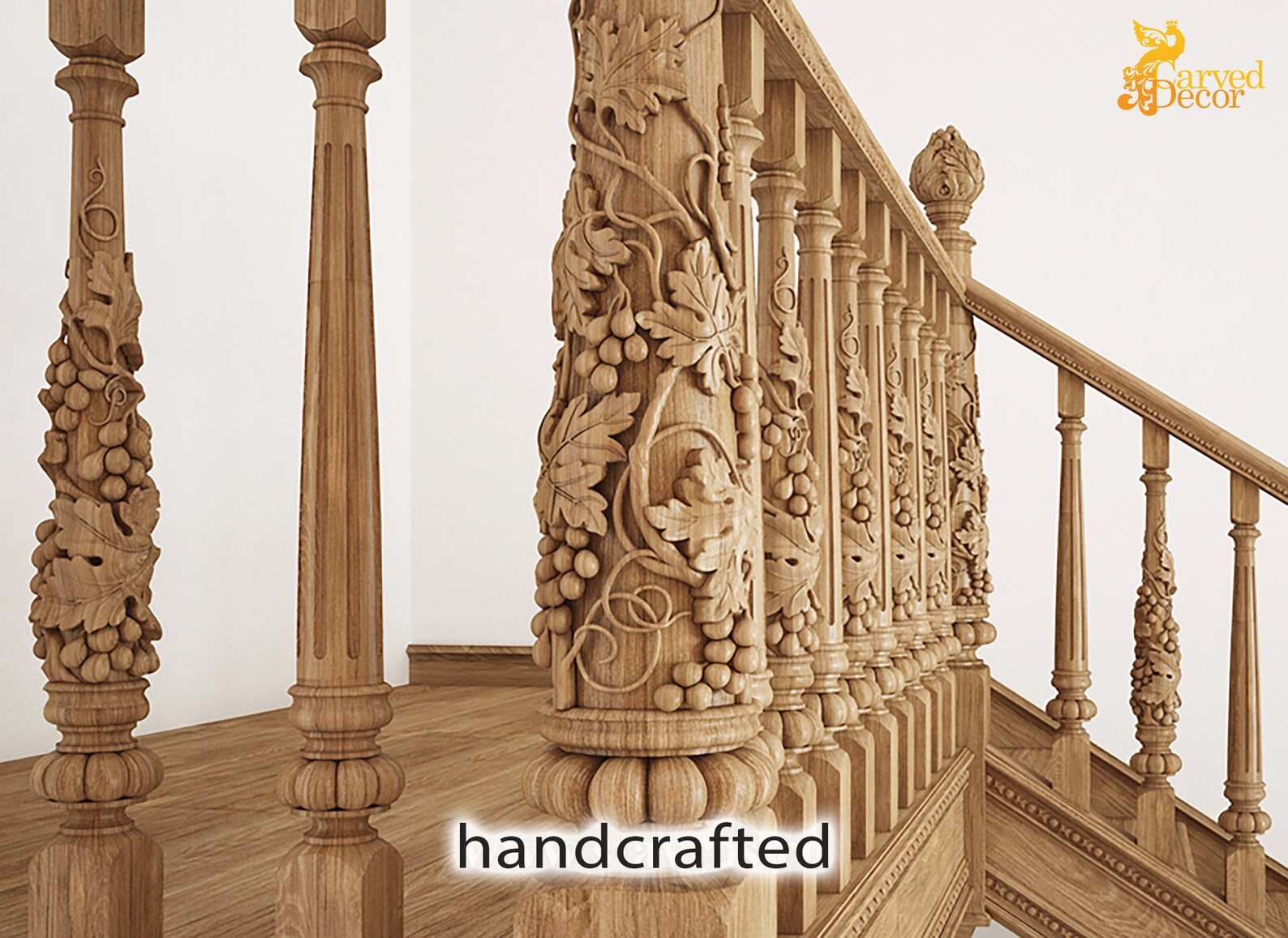 Oak Round Newel Post Grapes Staircase Grapevine Decorative - Etsy