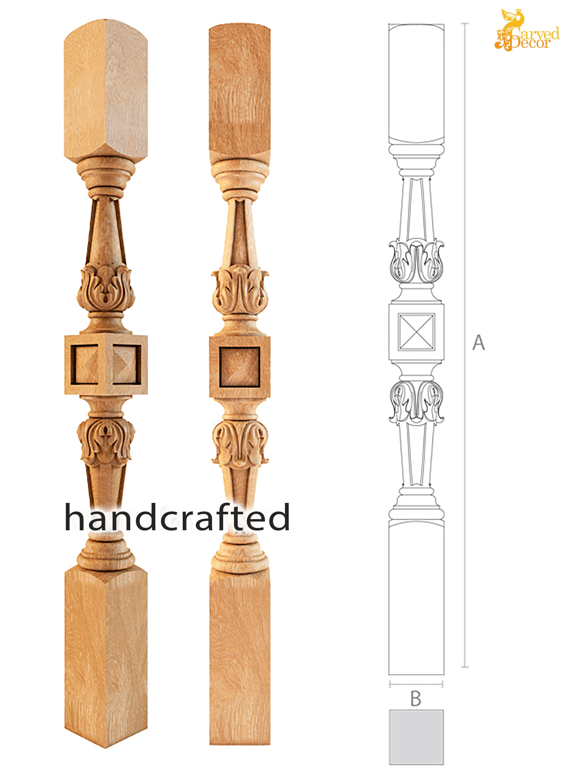 Classical oak newel post Acanthus carved staircase post | Etsy