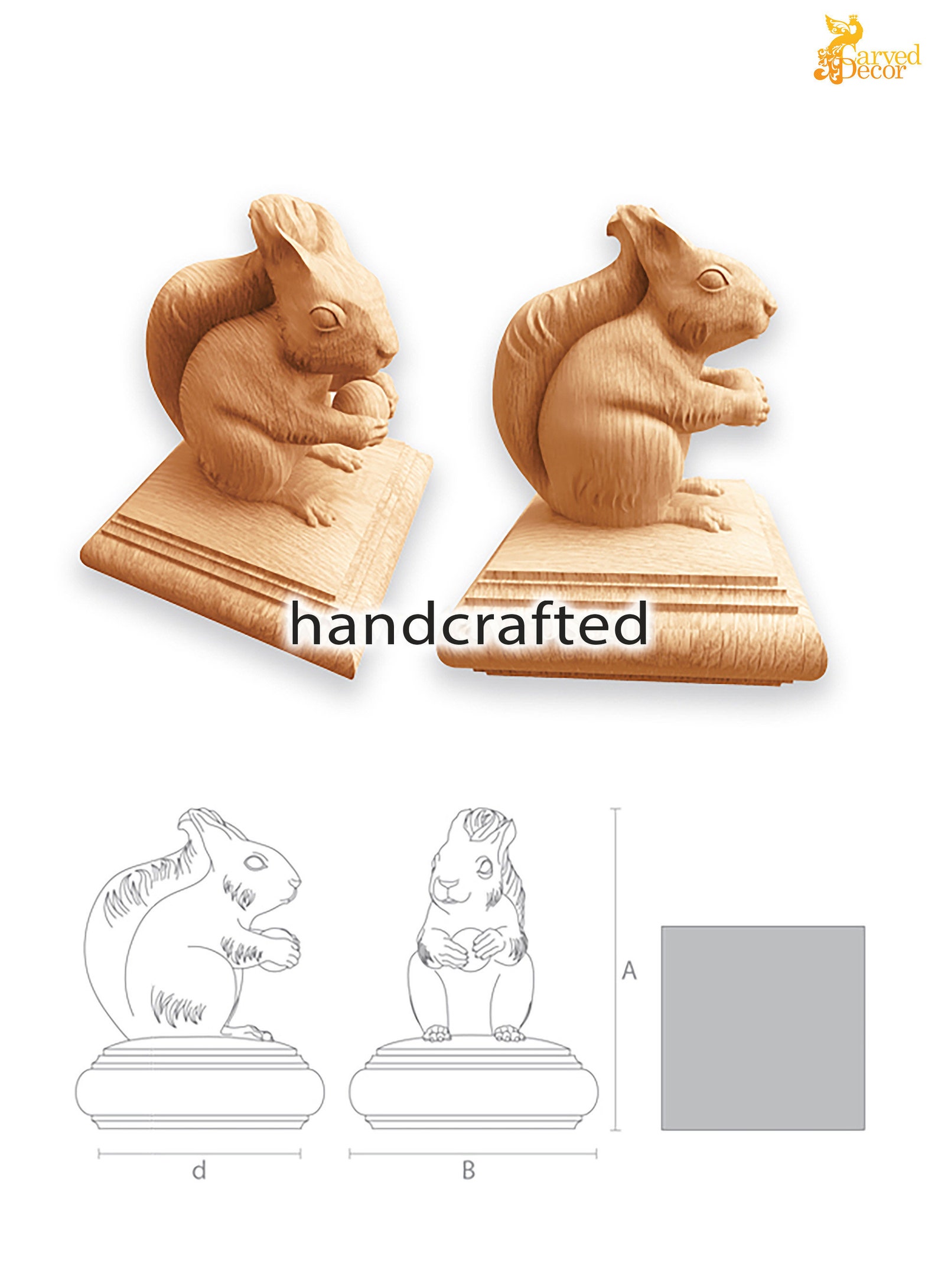 Carved Decorative Finial Squirrel Wooden Squirrel Statue Cap - Etsy