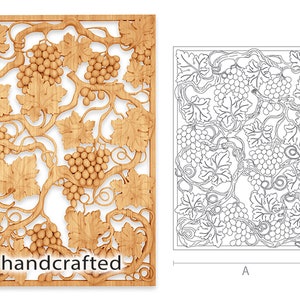 Wall Moulding Carved Wood Panel, Wooden Grapes, Rectangular Grape Vine ...