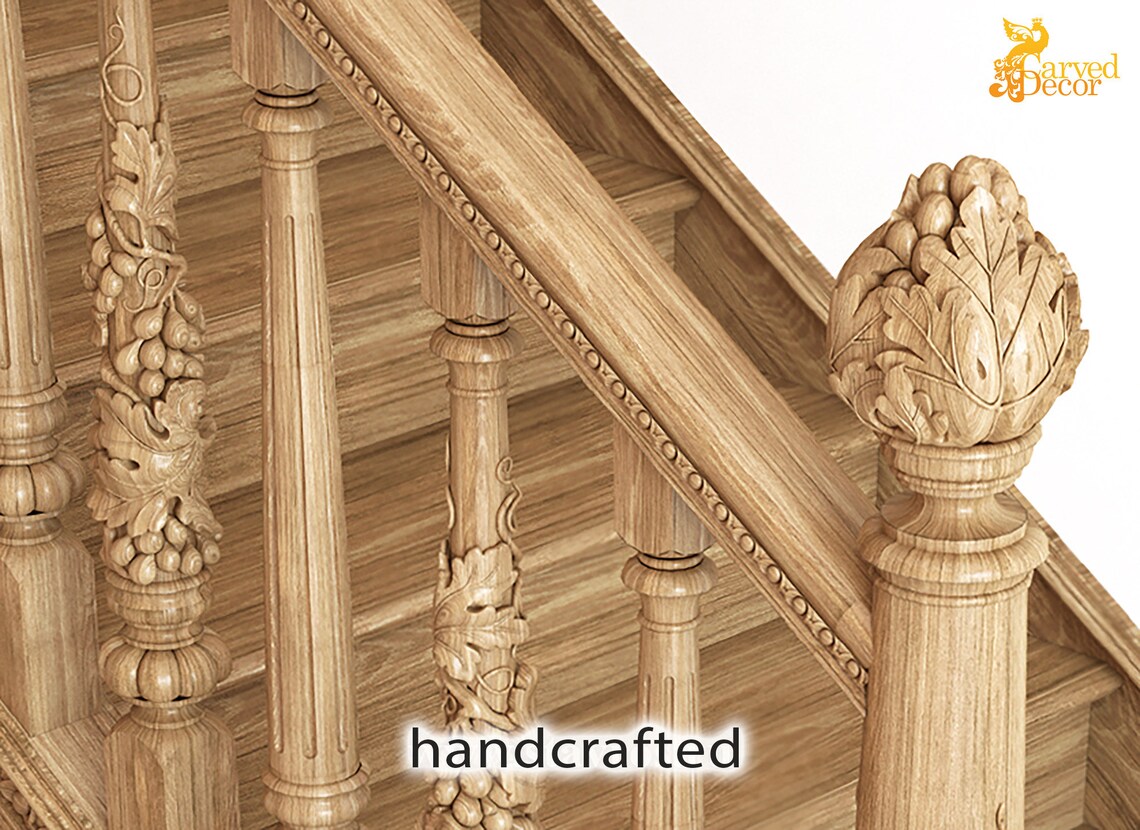 Oak Round Newel Post Grapes Staircase Grapevine Decorative - Etsy