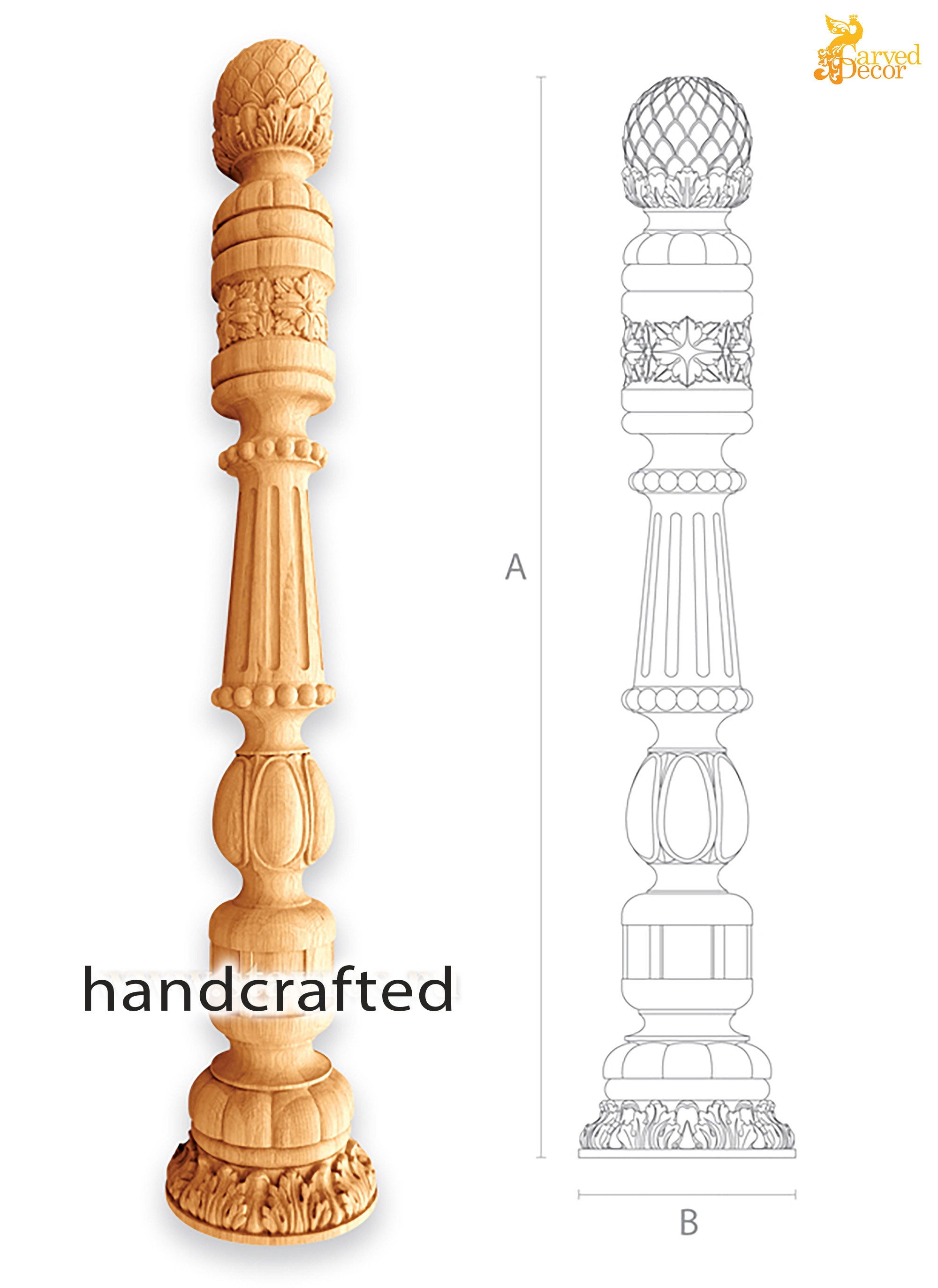 Ornate Round Newel Post Wooden Staircase Decorative Post | Etsy