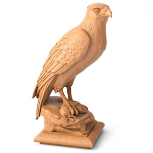 Hawk Wood Carved Statue, Falcon Hawk Bird Figure Decor, Wood Carving ...