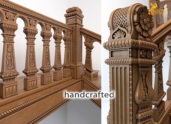 Fancy Staircase Design Wooden Baluster Floral Stair Banister | Etsy