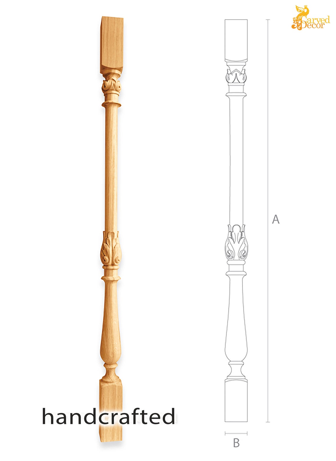 Indoor stair baluster Smooth carved Floral staircase spindle | Etsy