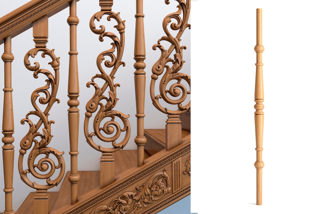 Round Elegant Natural Wood Baluster - Etsy