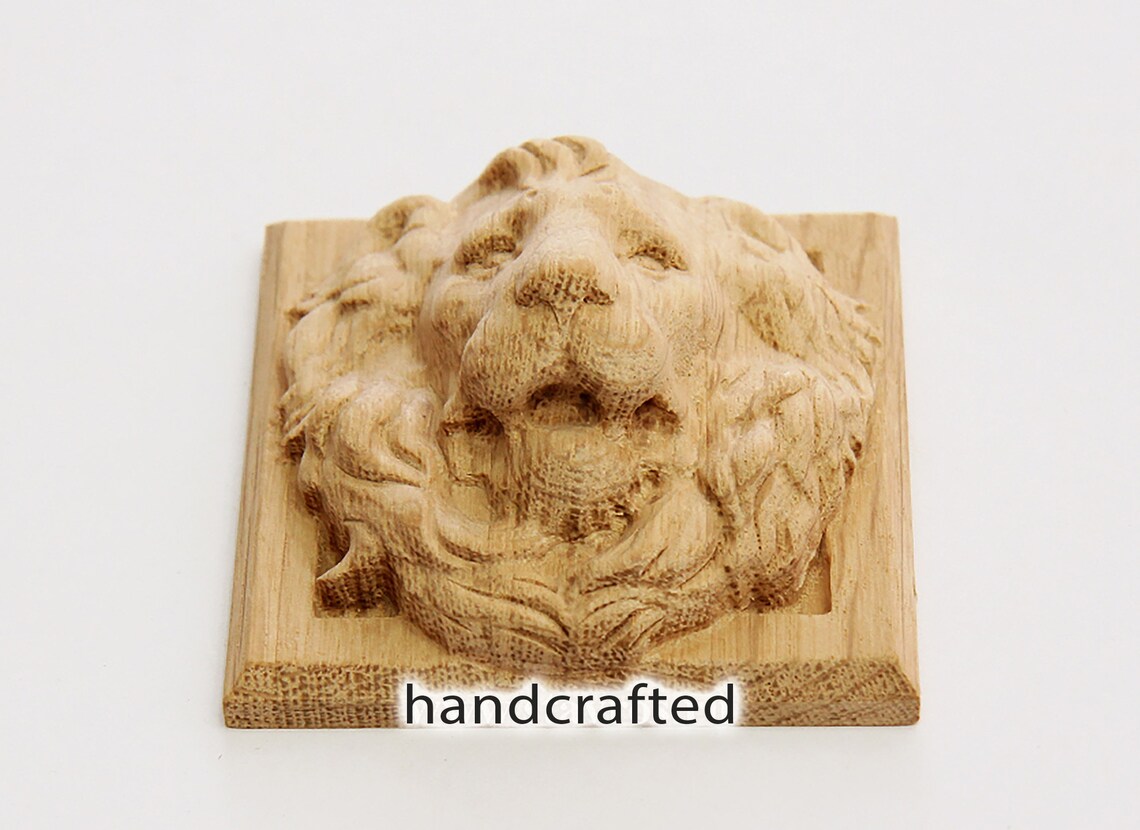 Unfinished Square Rosette Lion, Carved Lion Head Applique - Etsy