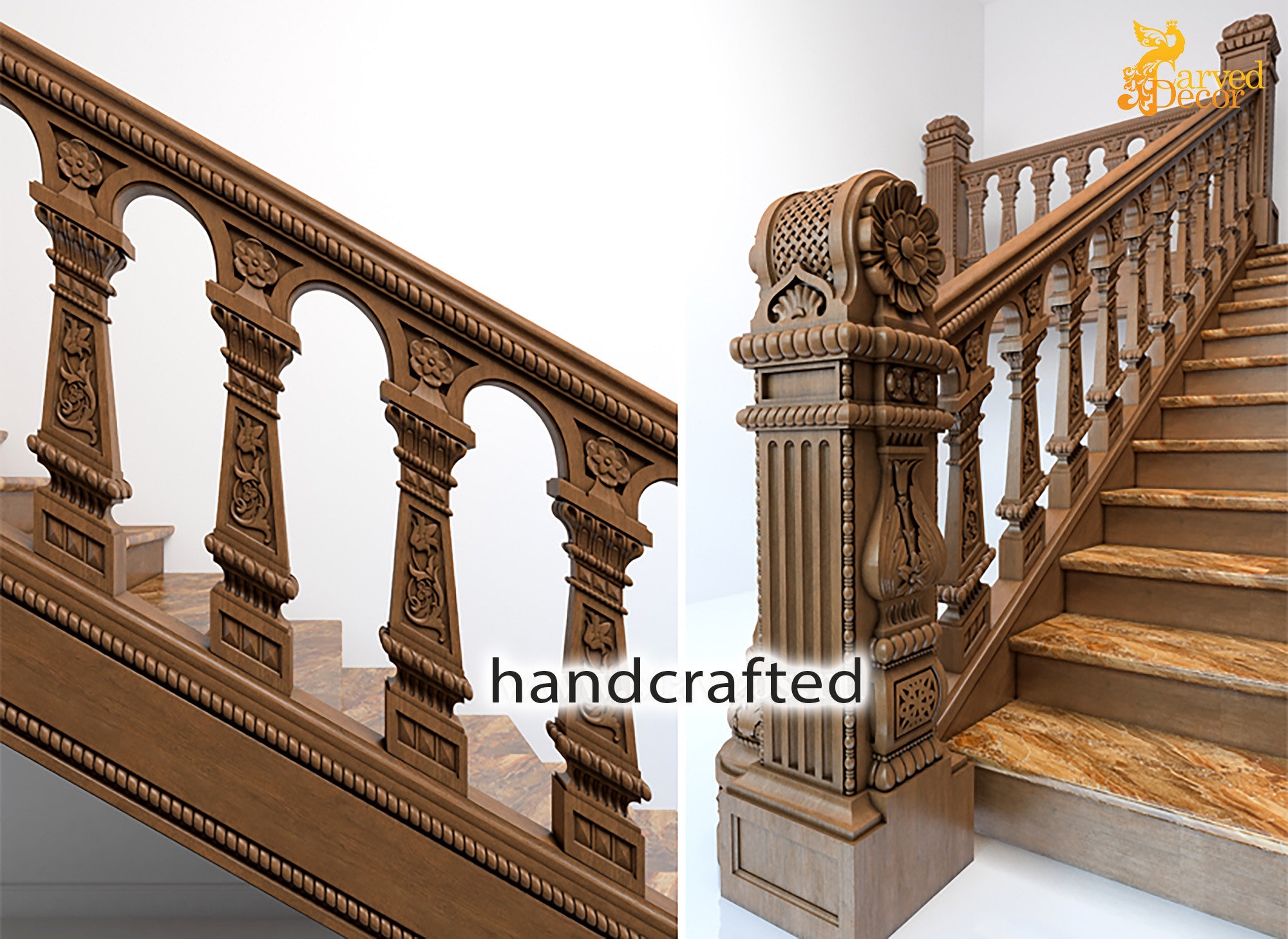 Fancy Staircase Design Wooden Baluster Floral Stair Wood | Etsy