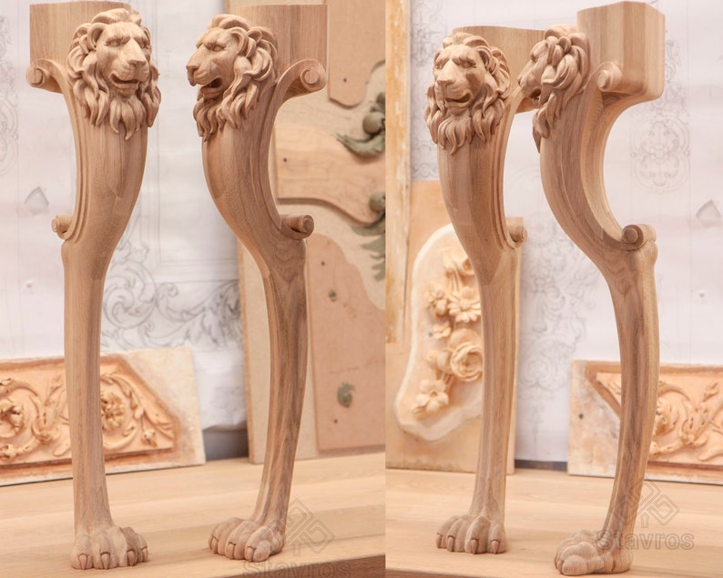 Wood table legs Lion head and paw SET OF 4 | Etsy