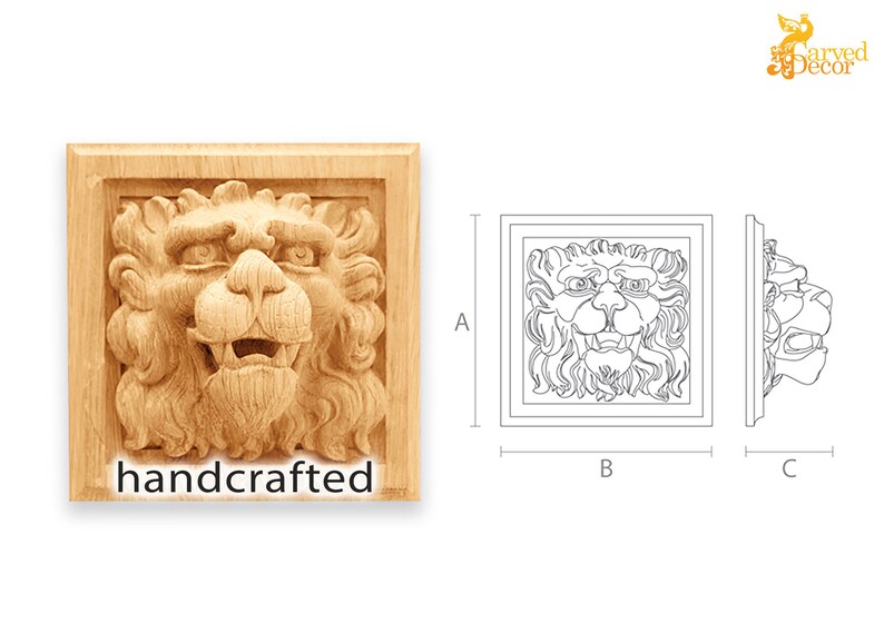 Wood Carved Lion Interior Trim Lion Head Square Rosette - Etsy
