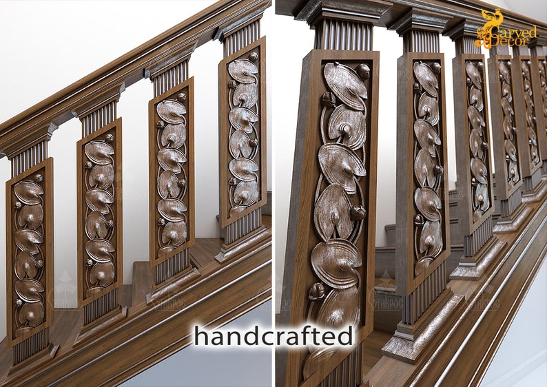 Hand Carved Staircase Railing Wide Wood Baluster - Etsy