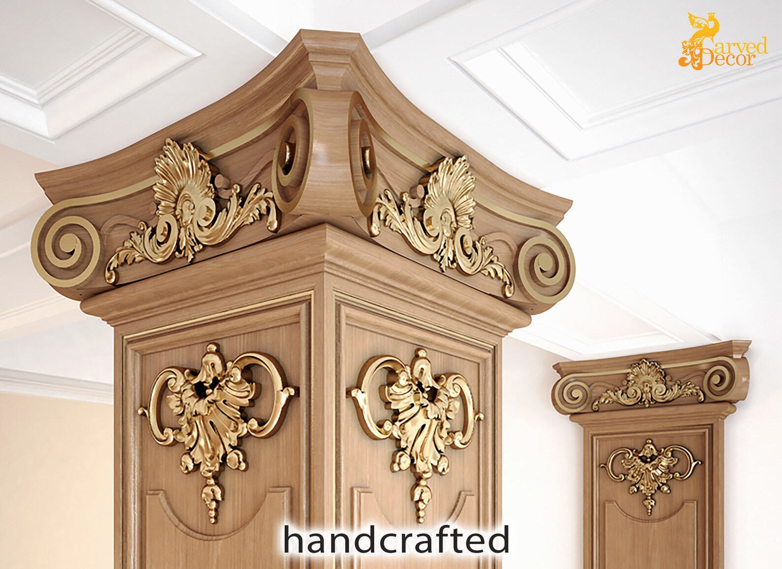 Pilaster Wood Capital Shell Baroque Wooden Capital | Etsy