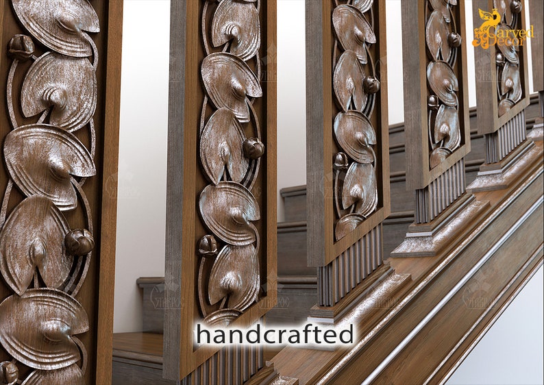 Hand Carved Staircase Railing Wide Wood Baluster - Etsy