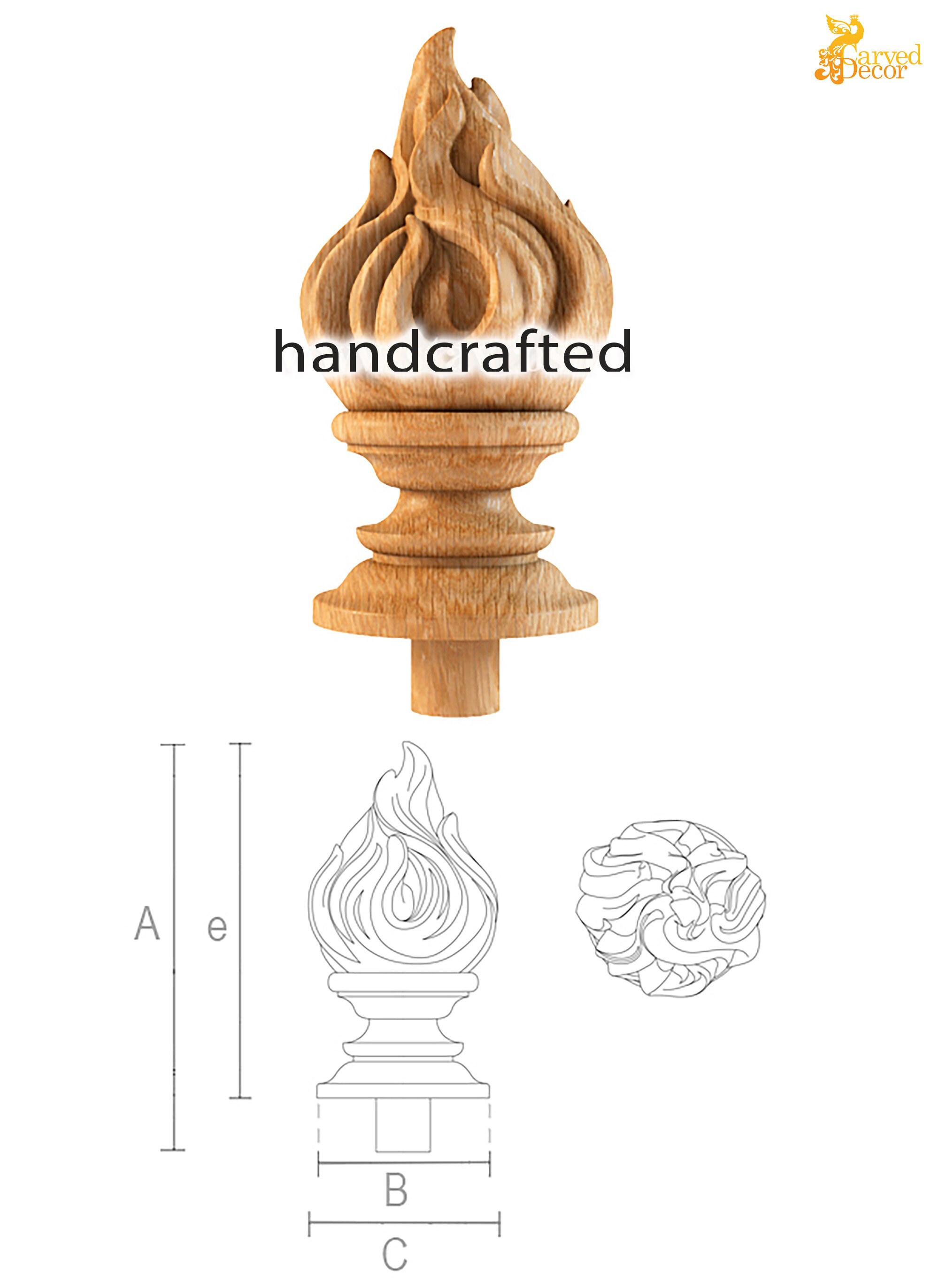 Hand Carved Finial Flame Empire Style Newel Post Finial - Etsy