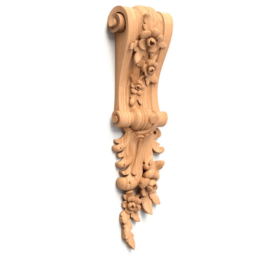 Pair Decorative Wooden Corbels With Flowers, Wood Carving Home Decor ...