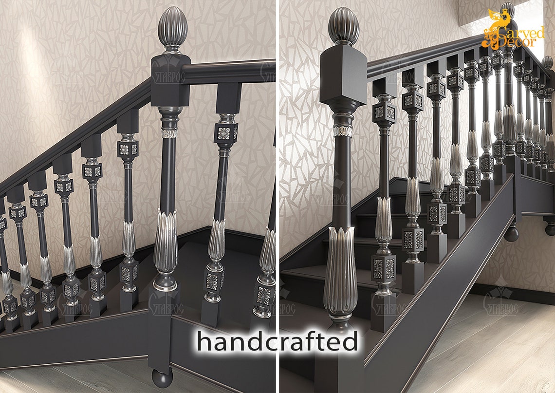 Decorative Wooden Baluster With Rosettes Carved Railing | Etsy