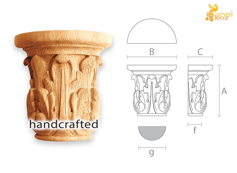 Acanthus Capital for Half Round Column Wooden Onlay Decor | Etsy