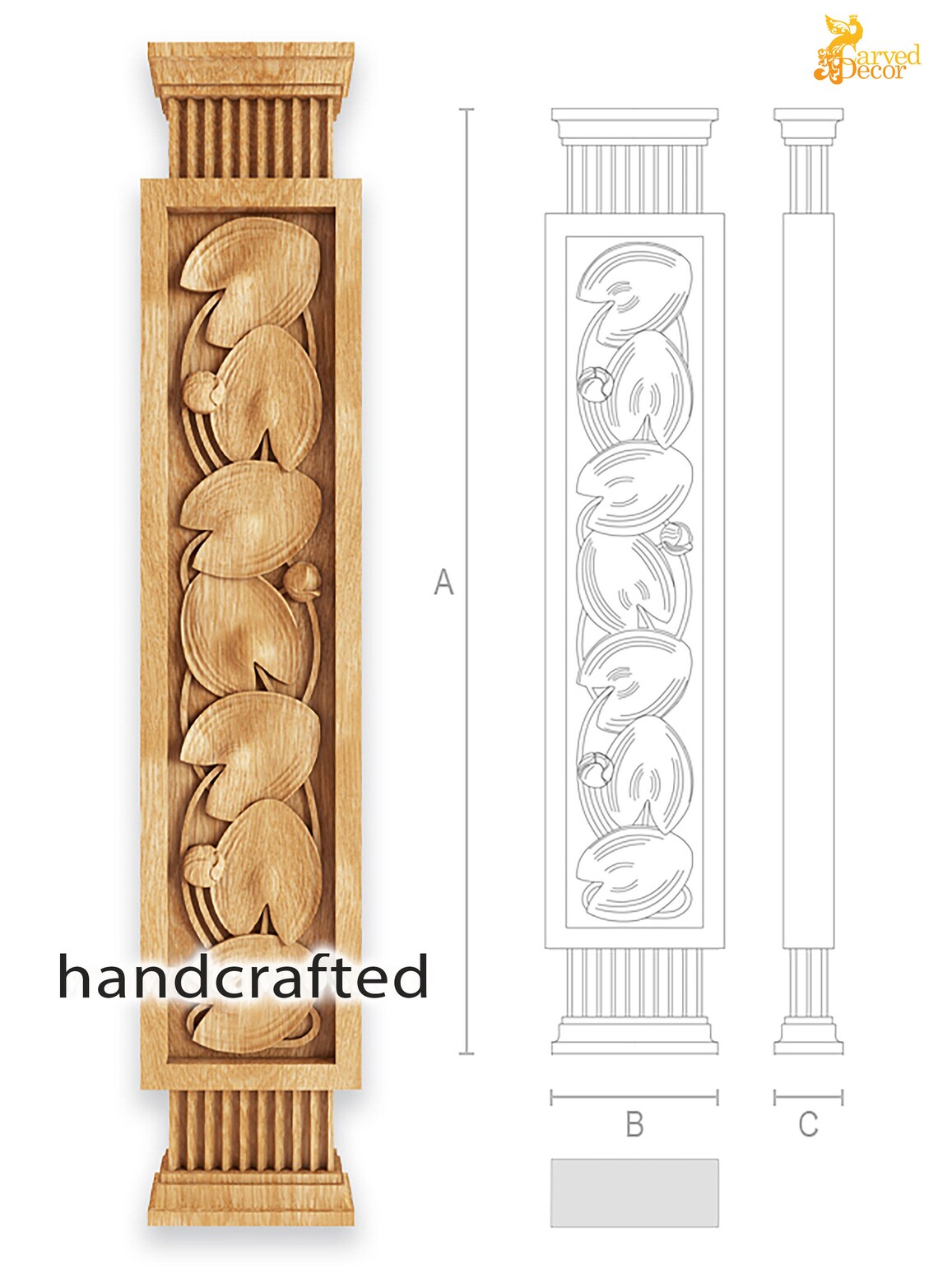 Hand Carved Staircase Railing Wide Wood Baluster - Etsy