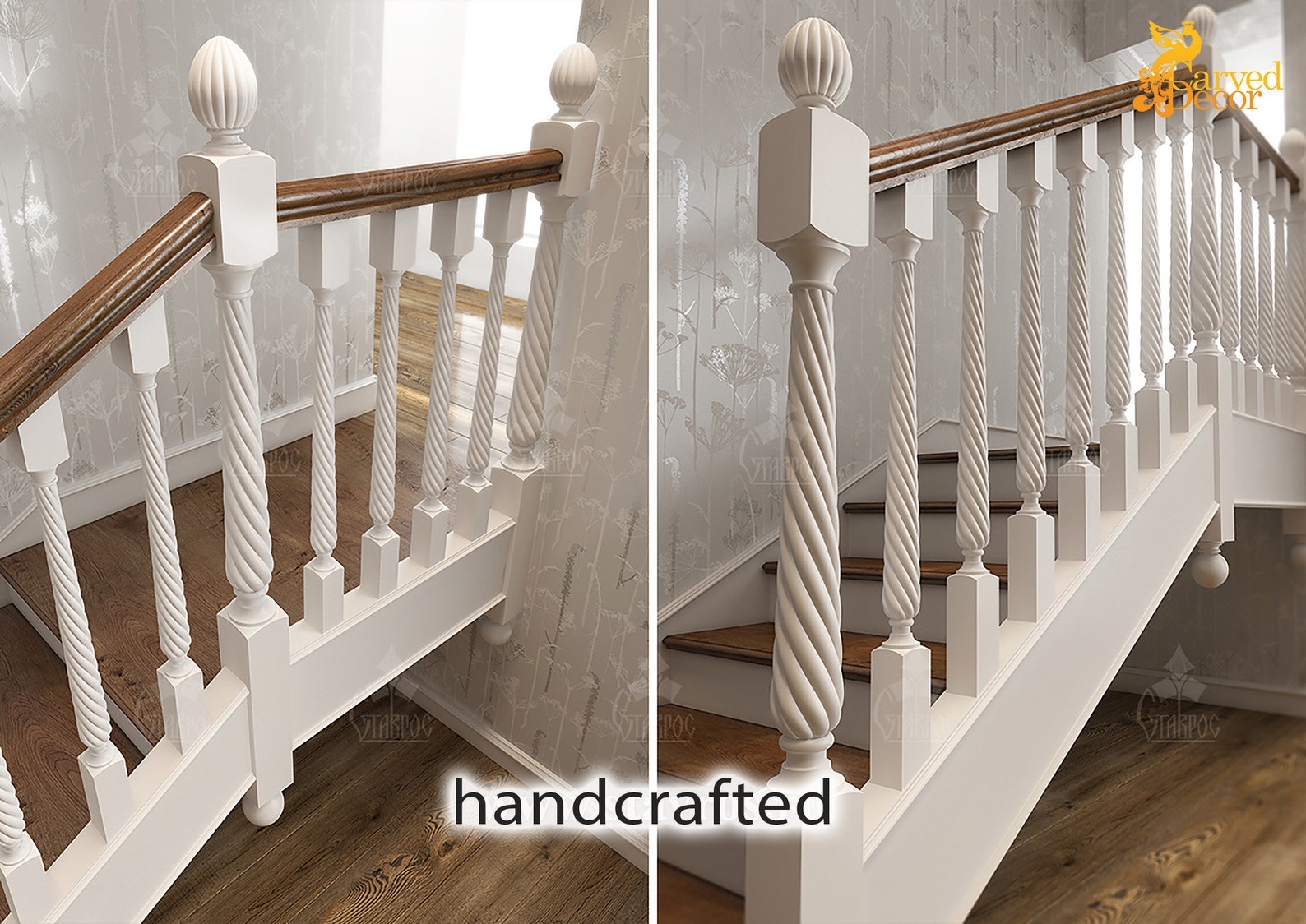 Carved Spiral Banister From Oak Unfinished Stair Baluster - Etsy