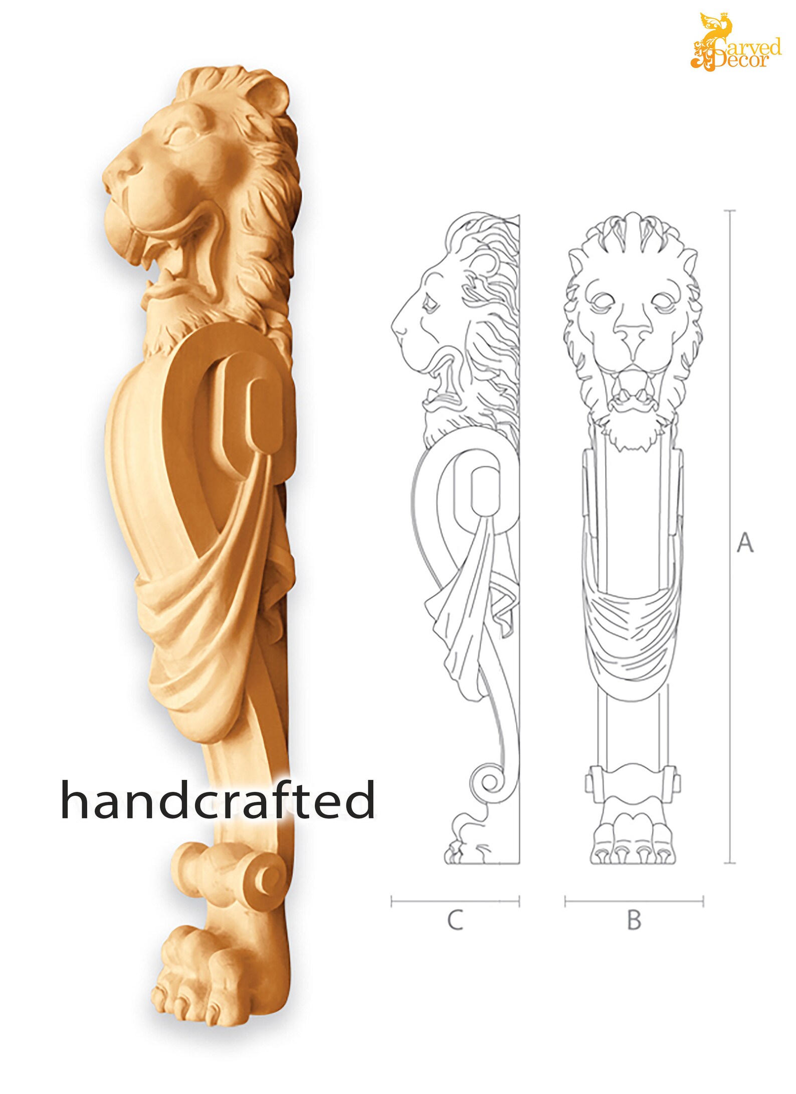 Hand Carved Newel Post Lion Wood Decorative Statue Stair - Etsy