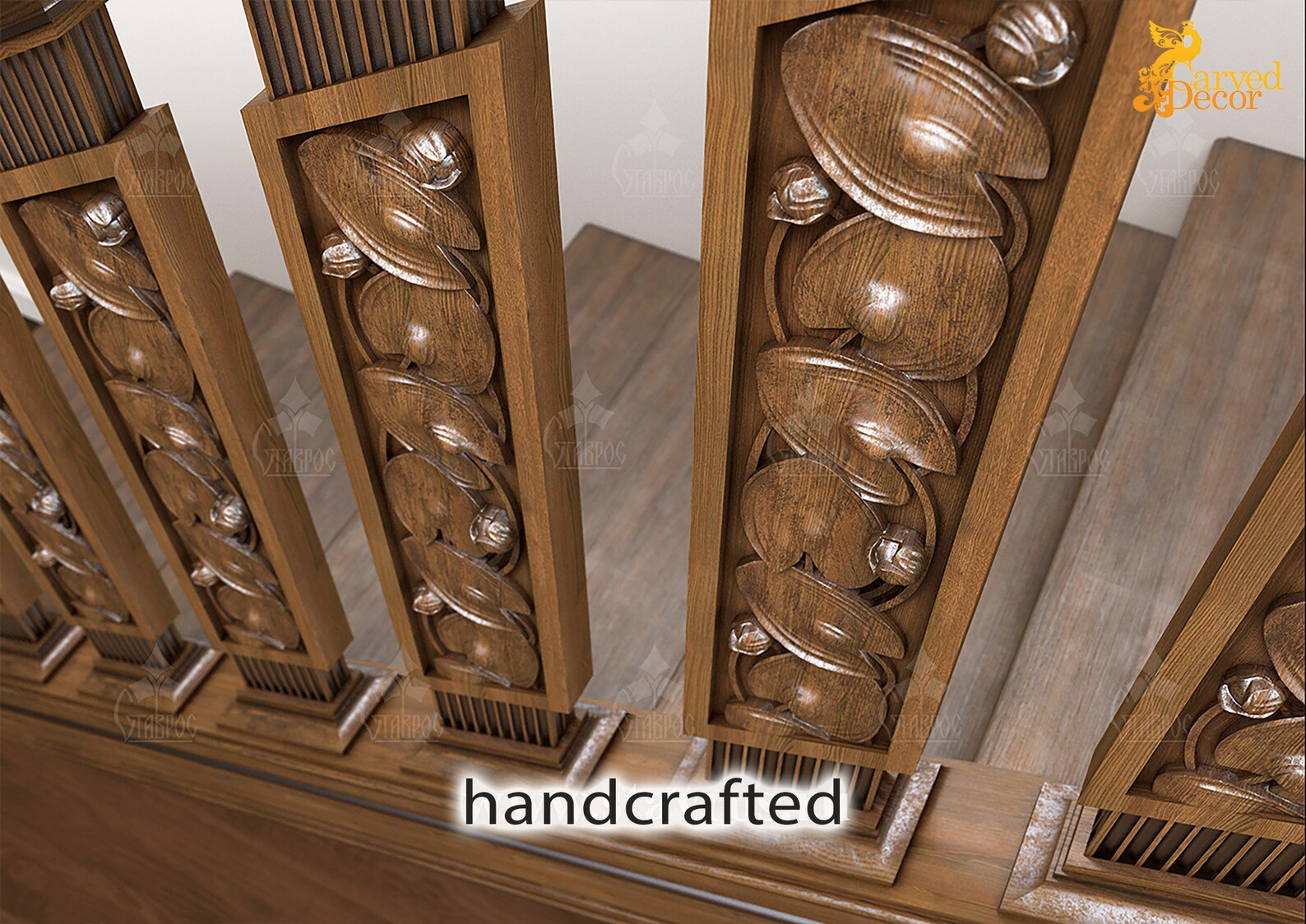 Hand Carved Staircase Railing Wide Wood Baluster - Etsy