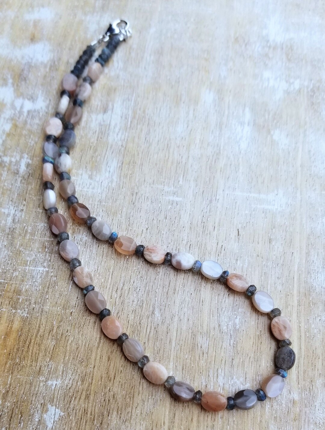 Sunstone Labradorite Beaded Necklace, 16 Inch Necklace, Dainty Gemstone ...