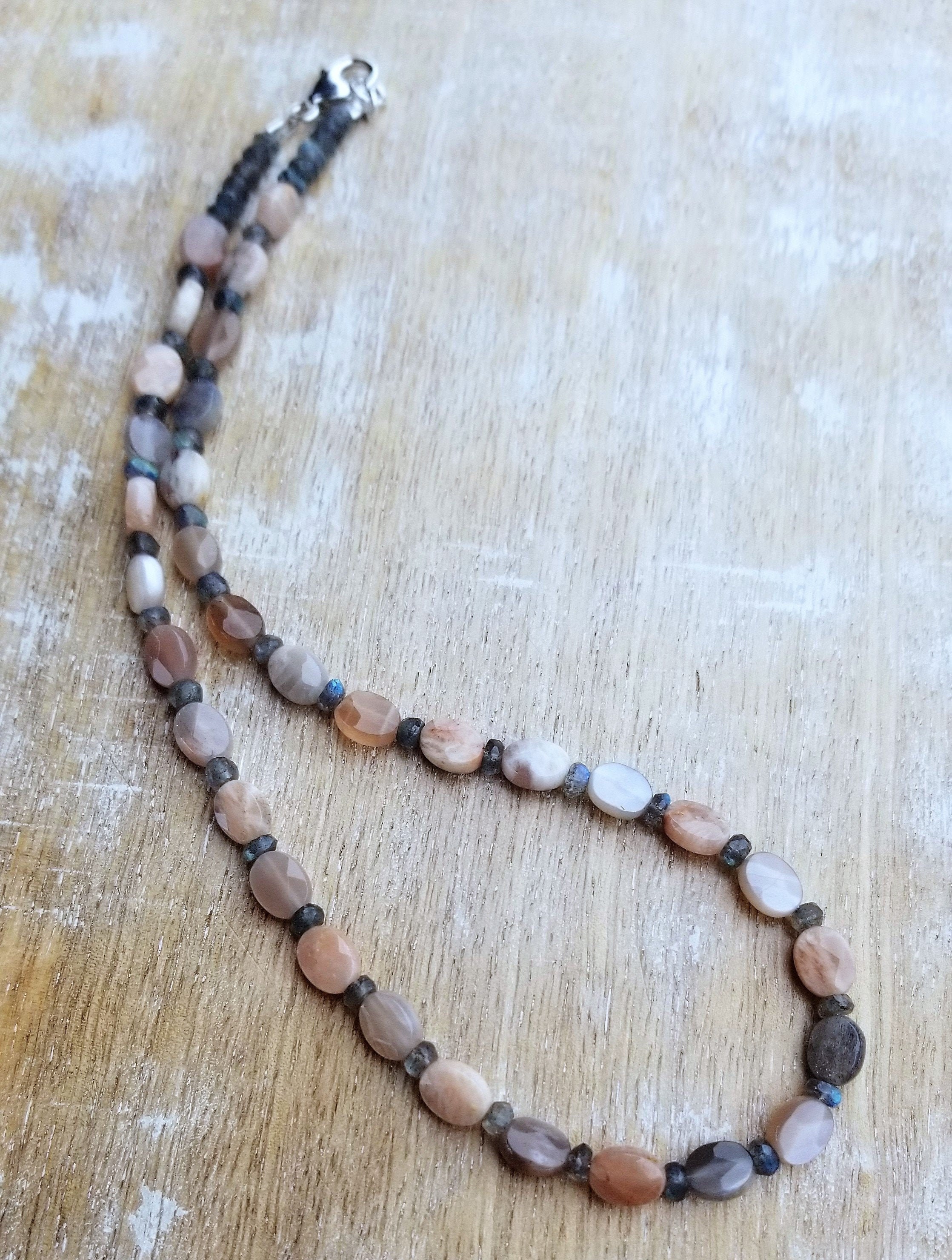 Sunstone Labradorite Beaded Necklace 16 Inch Necklace Dainty | Etsy