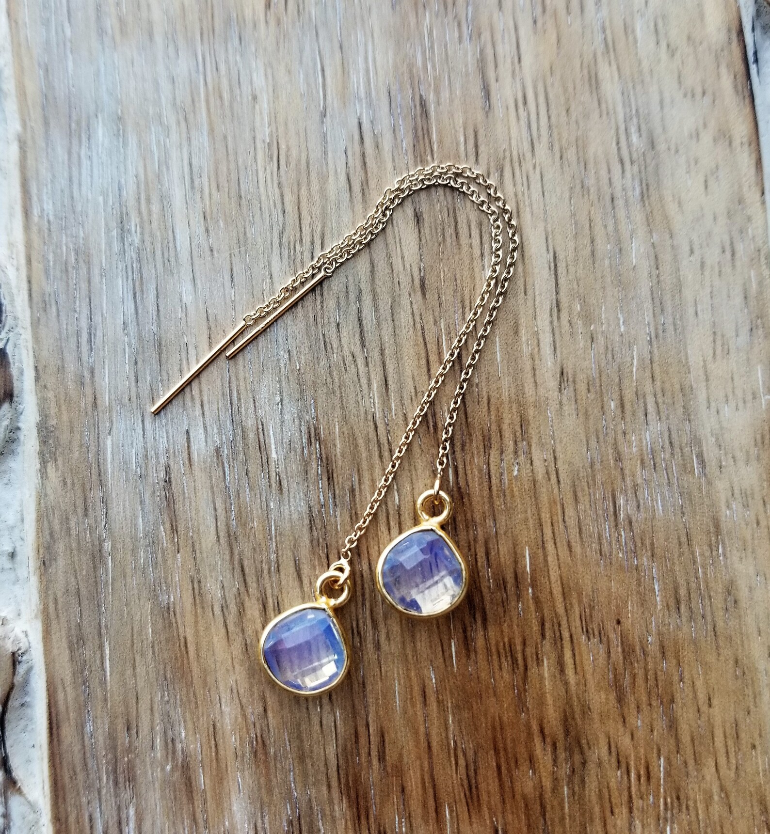 Clear Faceted Hydroquartz Threader Earrings, Teardrop Quartz Ear ...