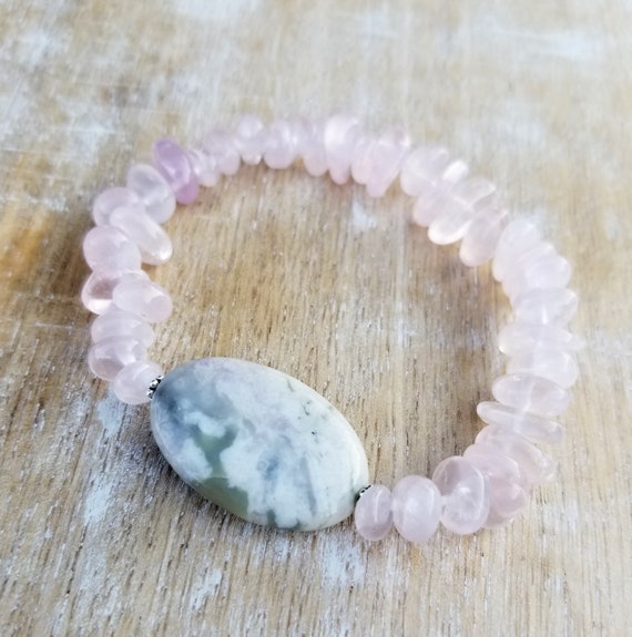Light Pink Rose Quartz Pebble Chip Bracelet Oval Agate | Etsy