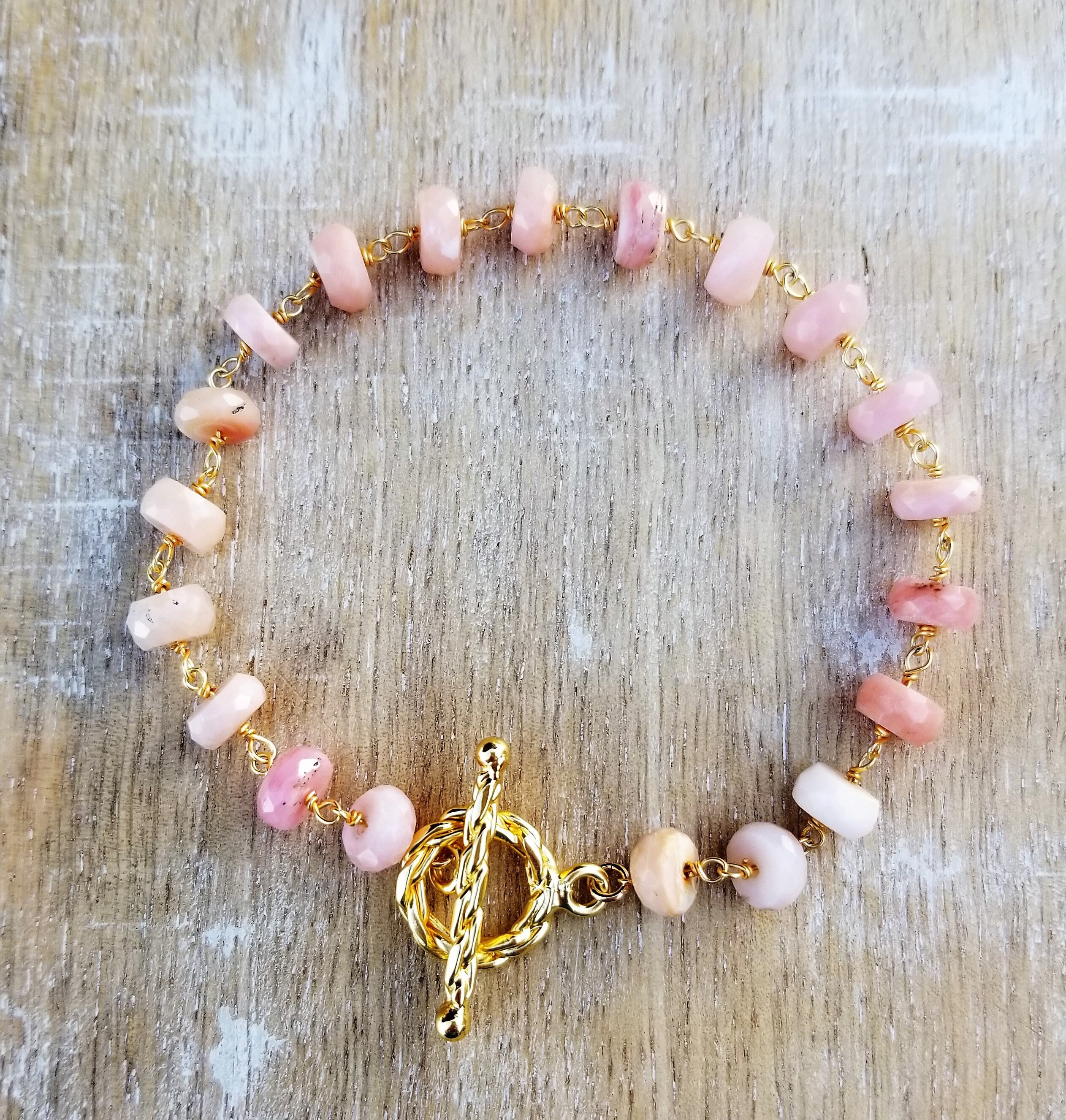 Pink Opal Gemstone Bracelet Pink Opal Toggle Bracelet Pink - Etsy.de