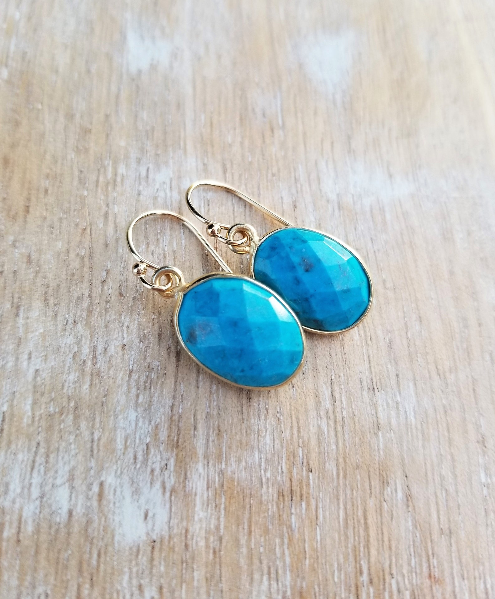 Blue Turquoise Earrings, Oval Gemstone Earrings, Small Turquoise Dangle ...