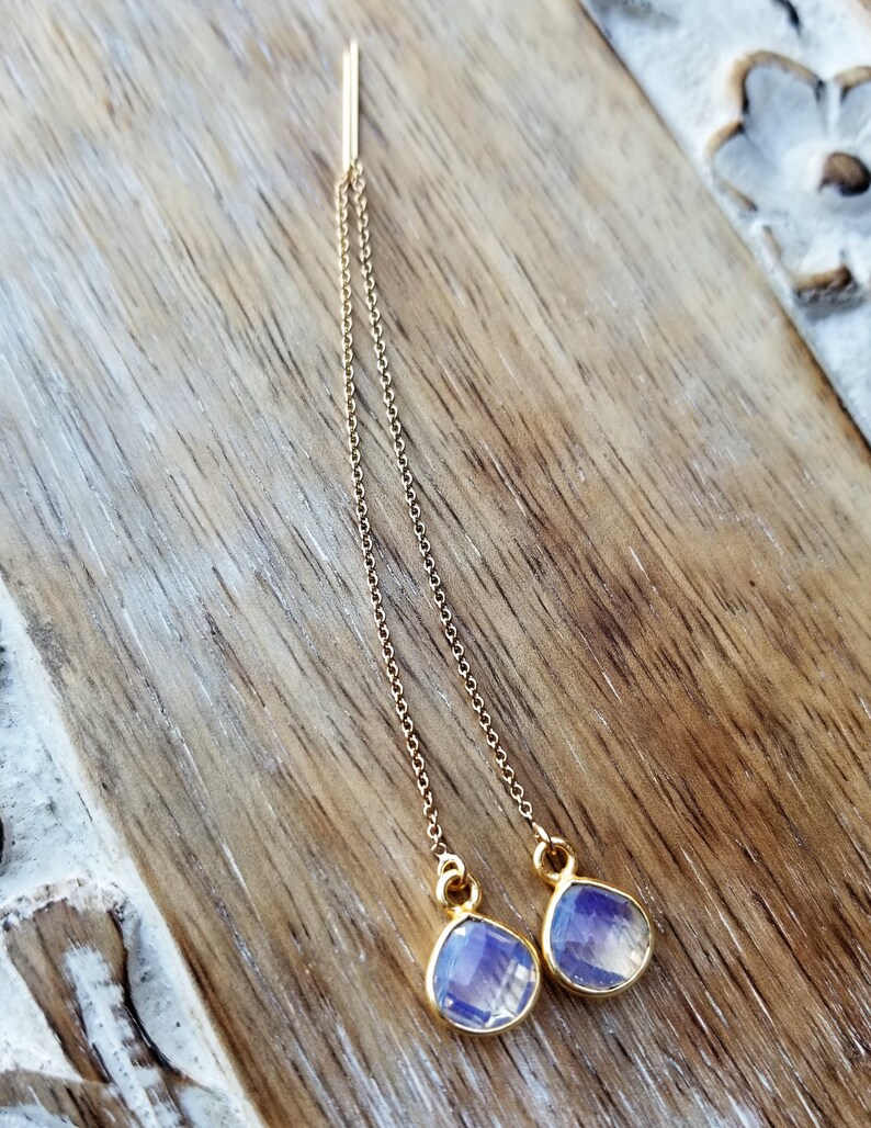 Clear Faceted Hydroquartz Threader Earrings, Teardrop Quartz Ear ...