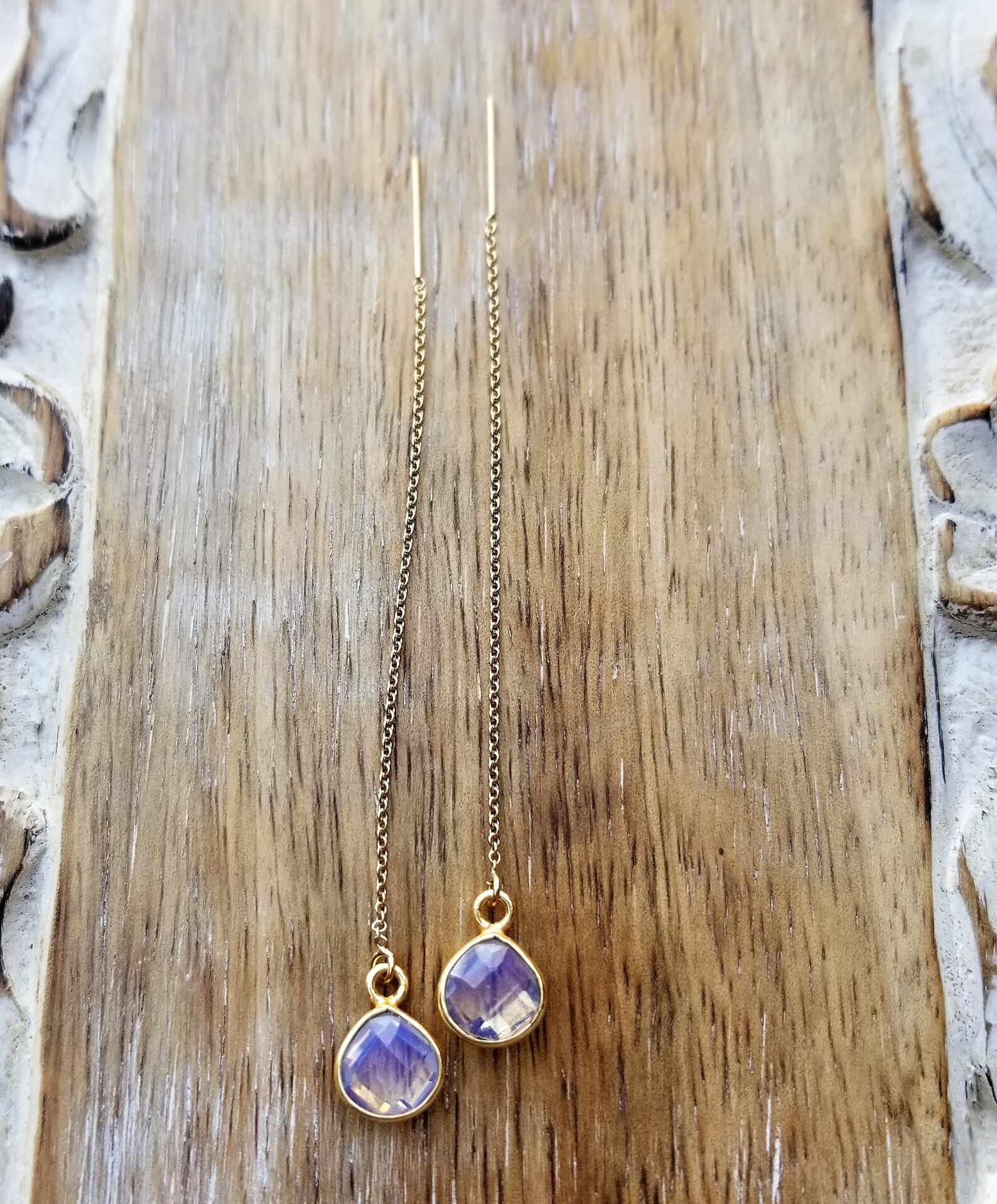 Clear Faceted Hydroquartz Threader Earrings, Teardrop Quartz Ear ...