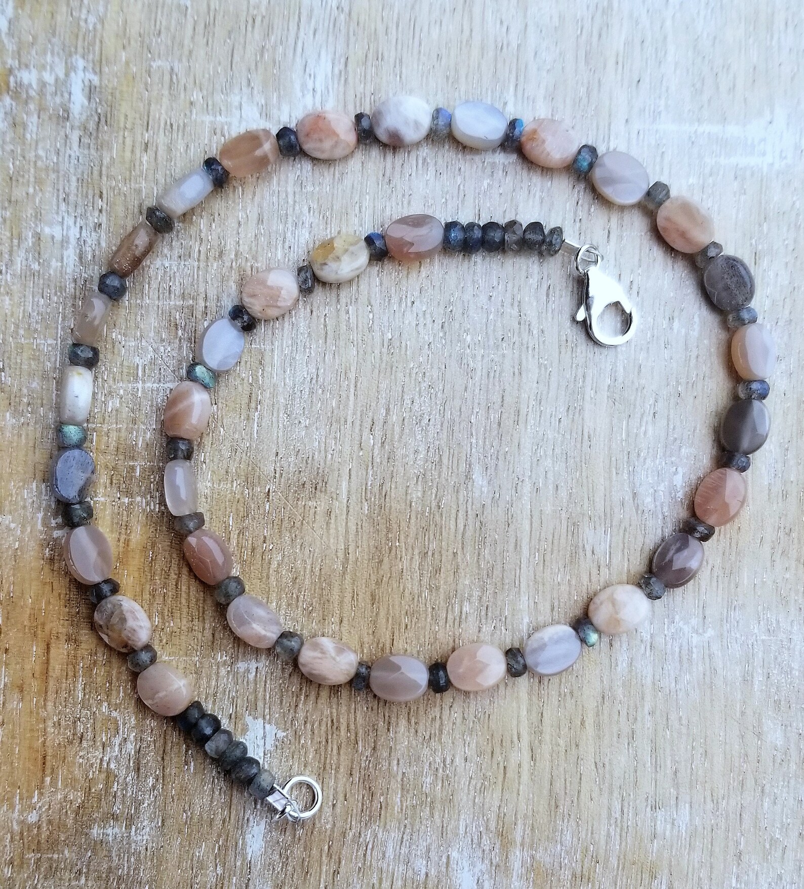 Sunstone Labradorite Beaded Necklace 16 Inch Necklace Dainty | Etsy