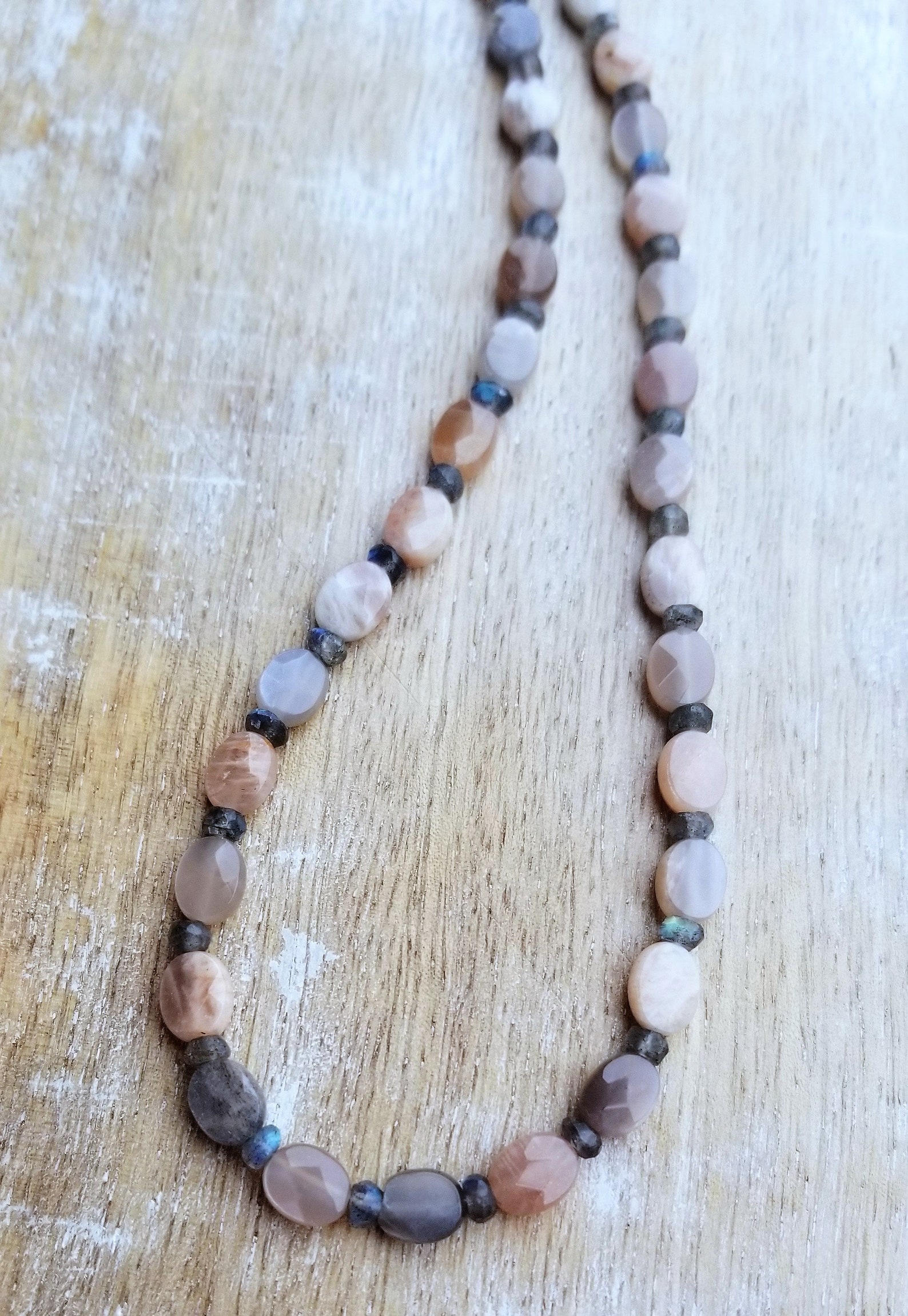 Sunstone Labradorite Beaded Necklace 16 Inch Necklace Dainty | Etsy
