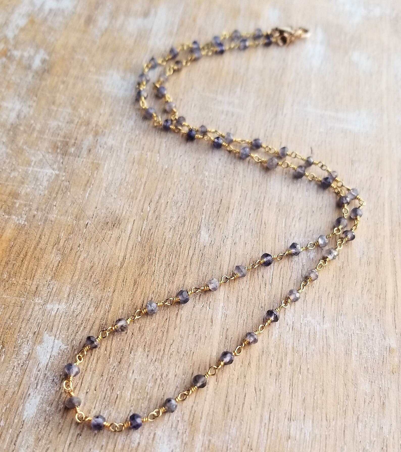 Natural Gray Jade Necklace Gold Gray Jade Beaded Necklace 16 | Etsy