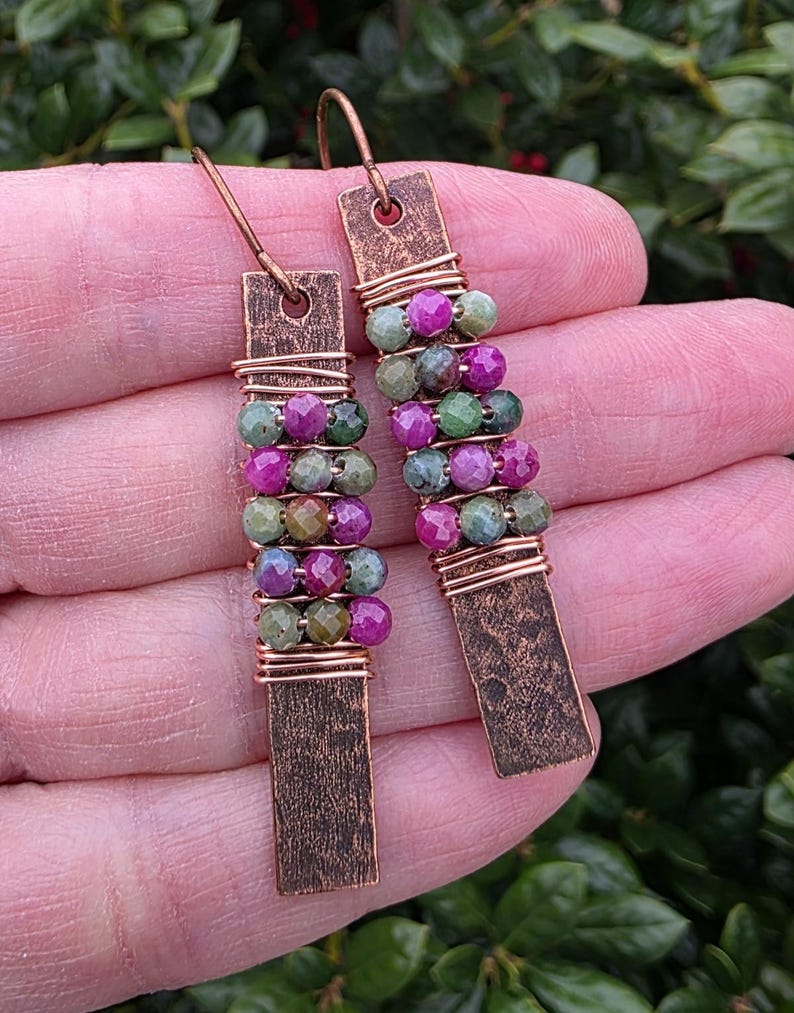 Ruby Fuchsite Gemstone Earrings Copper, Wire Wrapped Gemstone Earrings ...