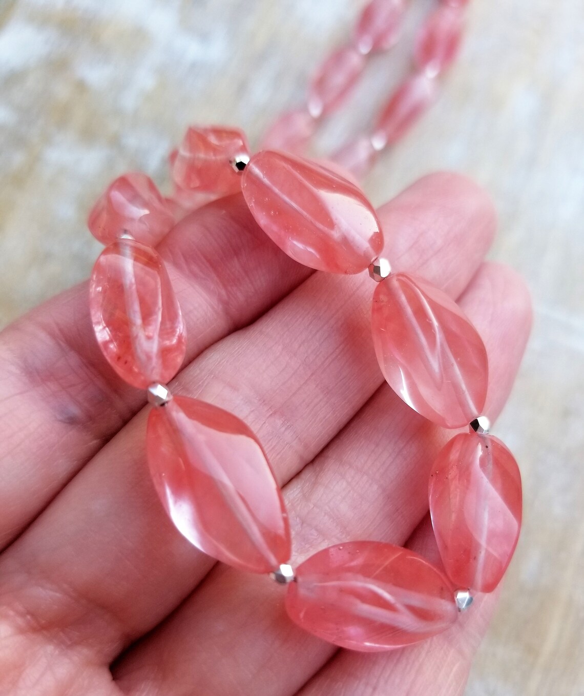 Pink Cherry Quartz Beaded Necklace Pink Gemstone Choker | Etsy